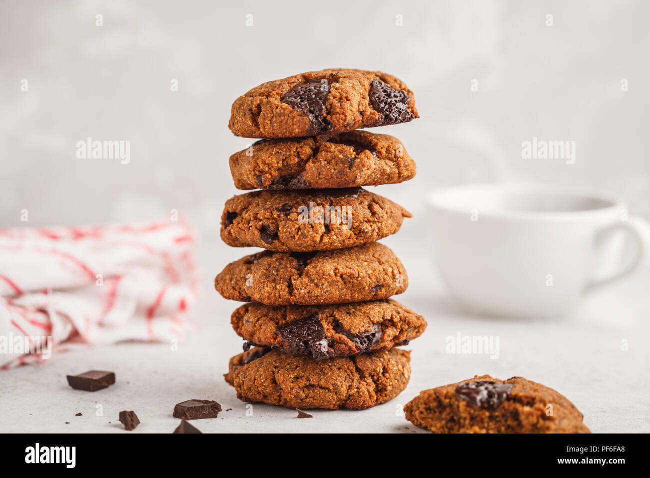 Stack of healthy vegan cookies with chocolate. Clean eating concept ...