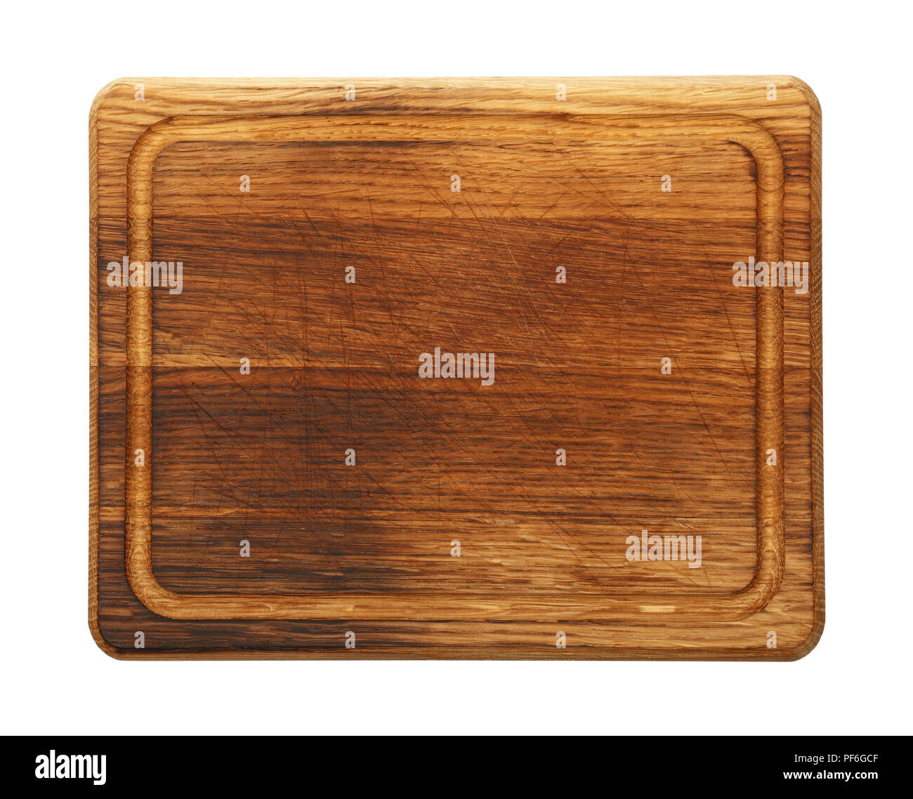 Close up of one small rectangle shaped brown used oak wood kitchen ...