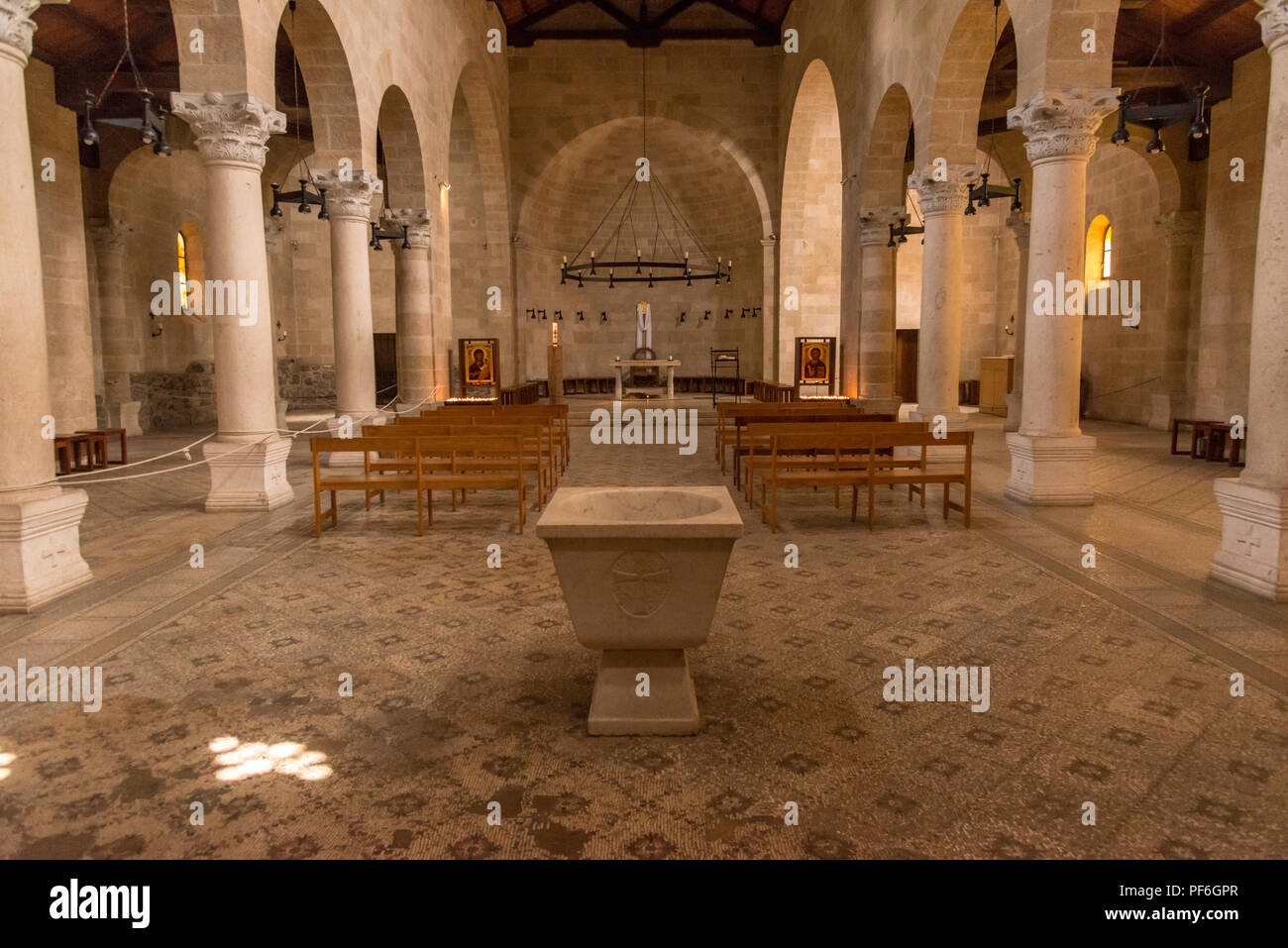 Tabgha, Israel - May 6, 2018 : The prayer hall of Multiplication Church ...