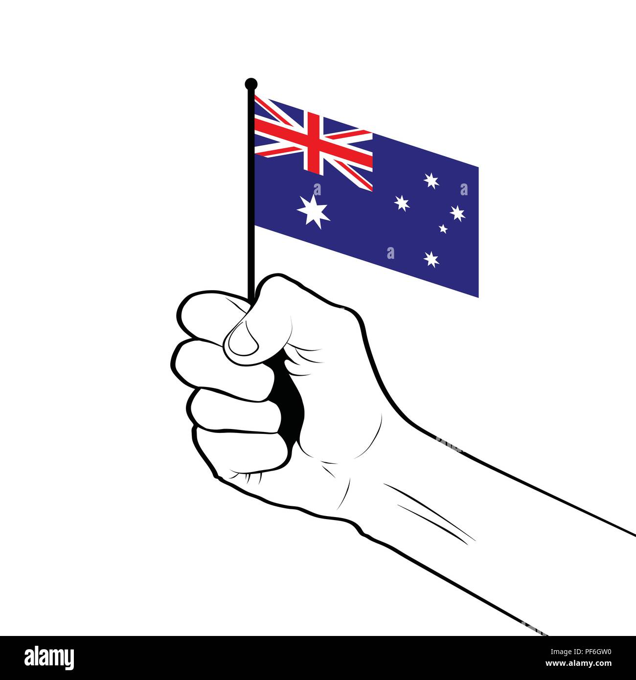 Clenched fist raised in the air holding the national flag of Australia ...