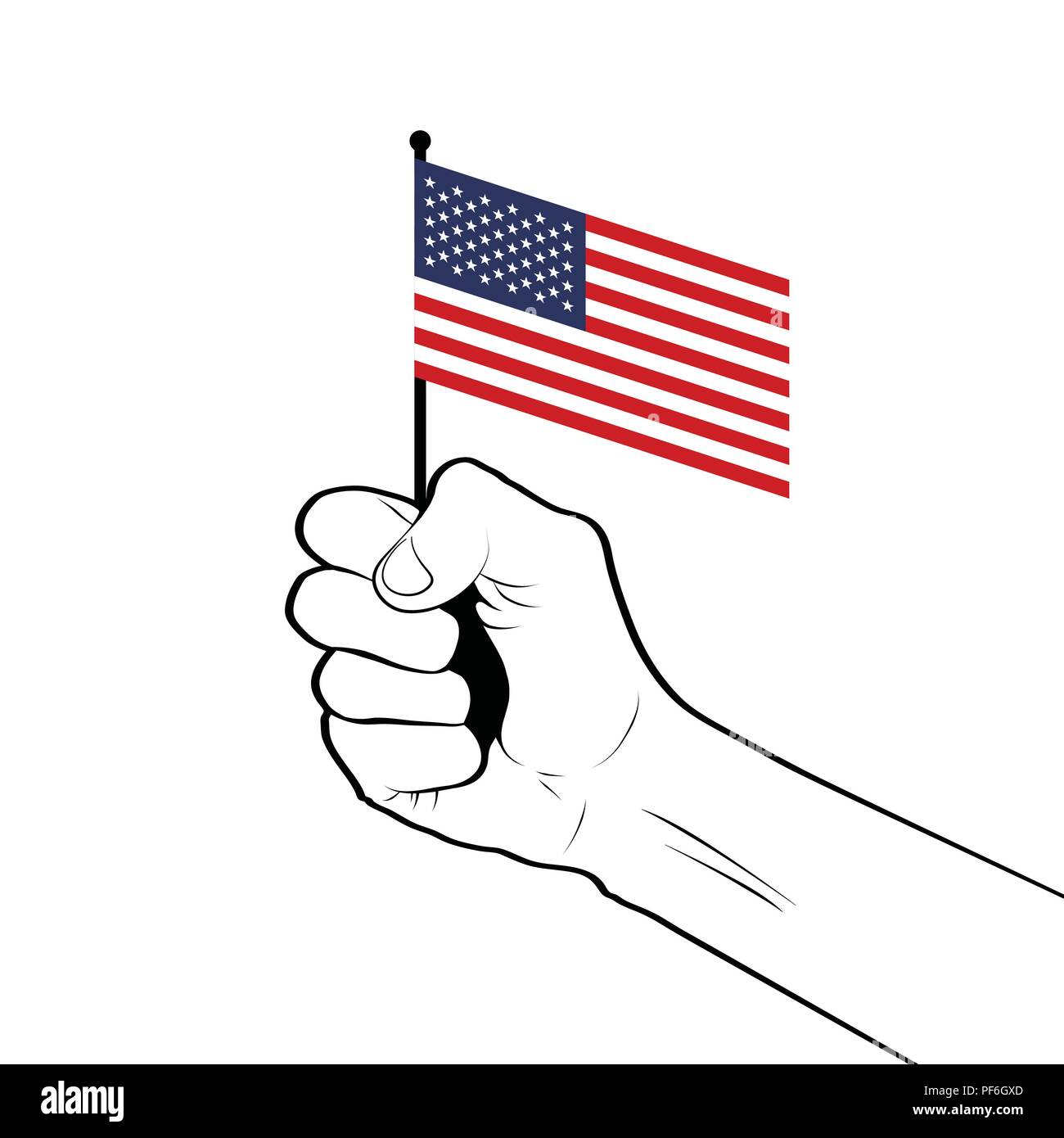 Clenched fist raised in the air holding the national flag of Uni Stock ...