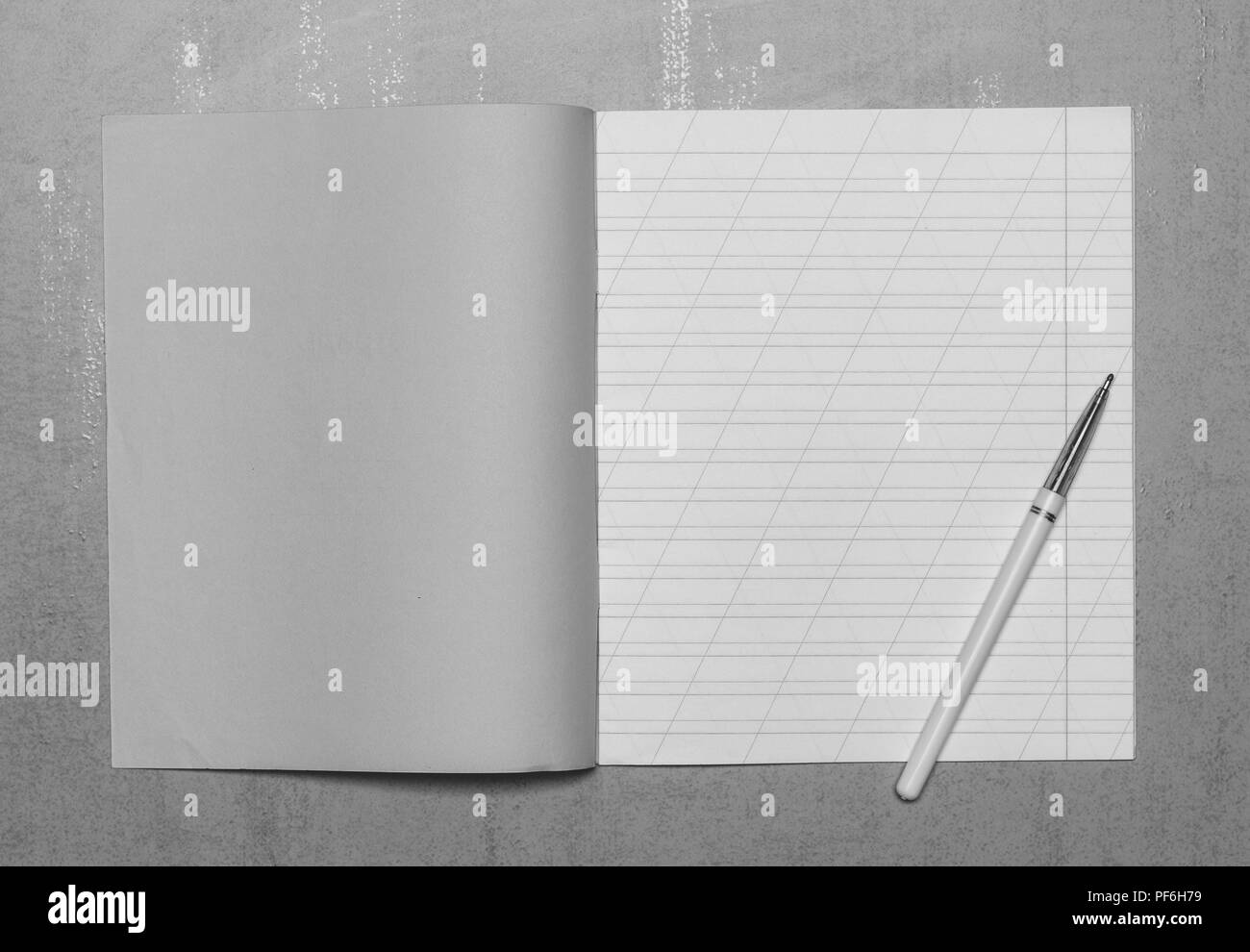 open school notebook in a narrow line with slash for learning spelling ...