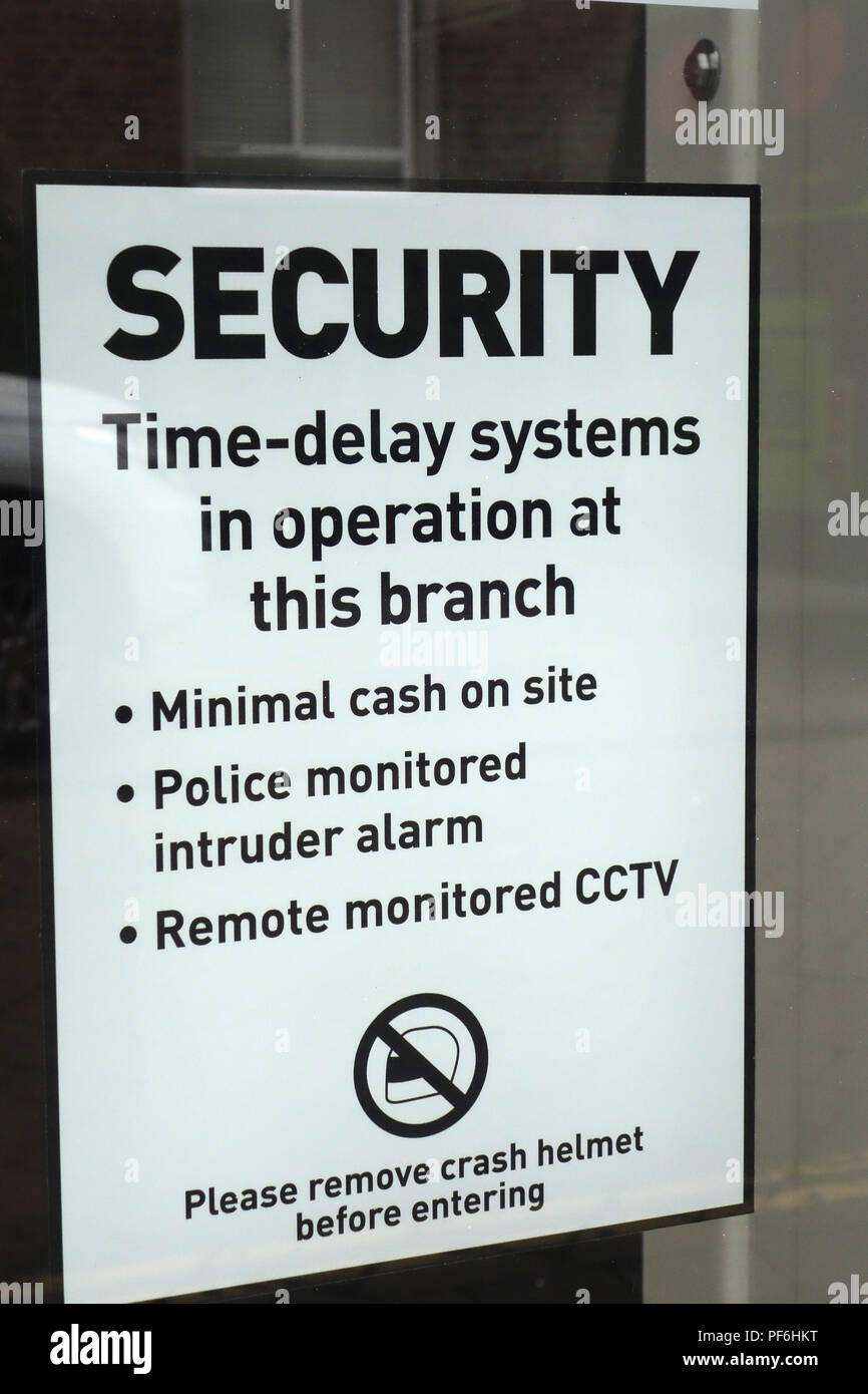Security time delay system warning sign in the window of The Coventry ...