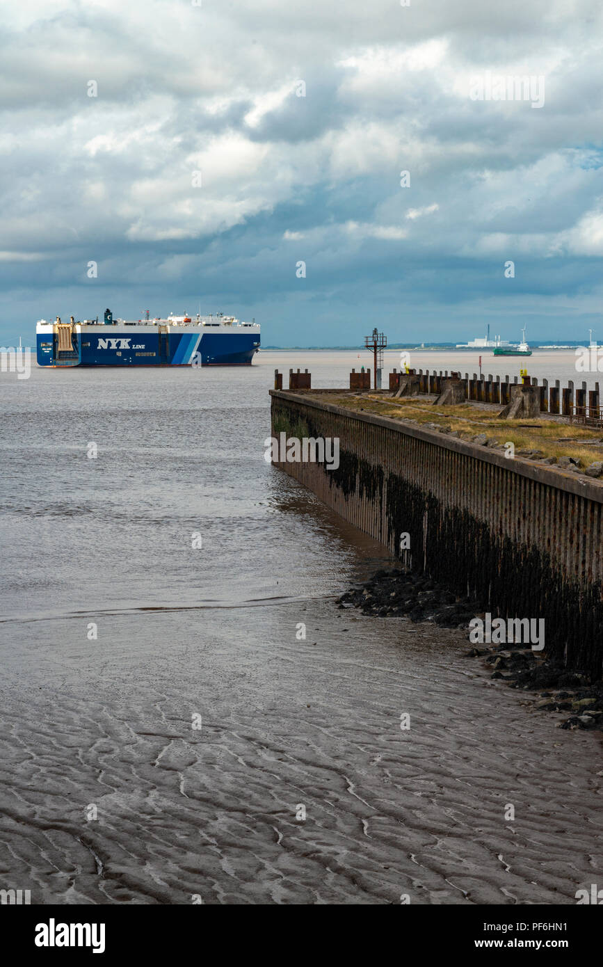 A car transport vessel approaches the port of Avonmouth near Bristol ...