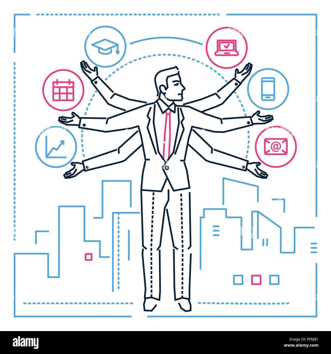 Multitasking - line design style illustration on white background Stock ...