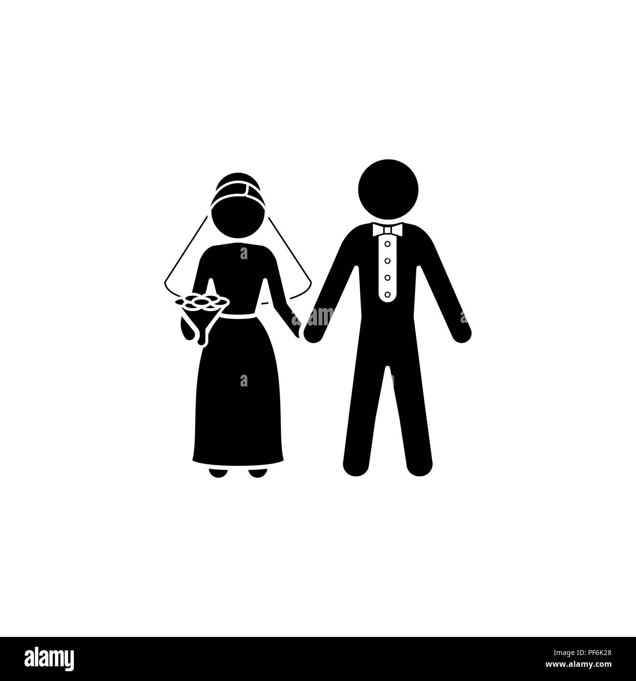 Bride and groom icon. Newlyweds icon black on white background Stock ...