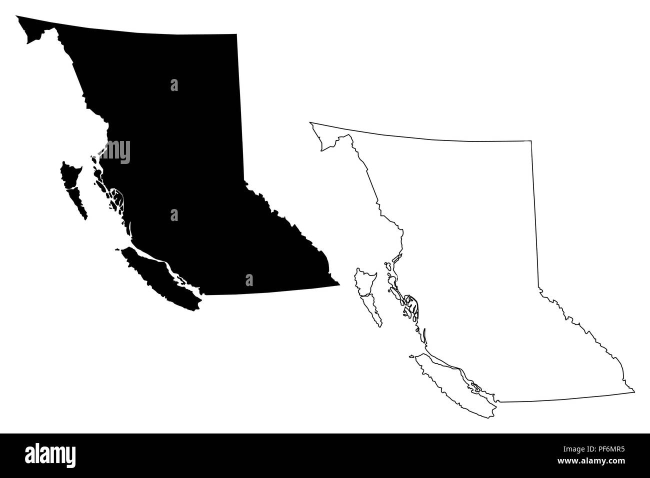 British Columbia (provinces and territories of Canada, BC) map vector ...
