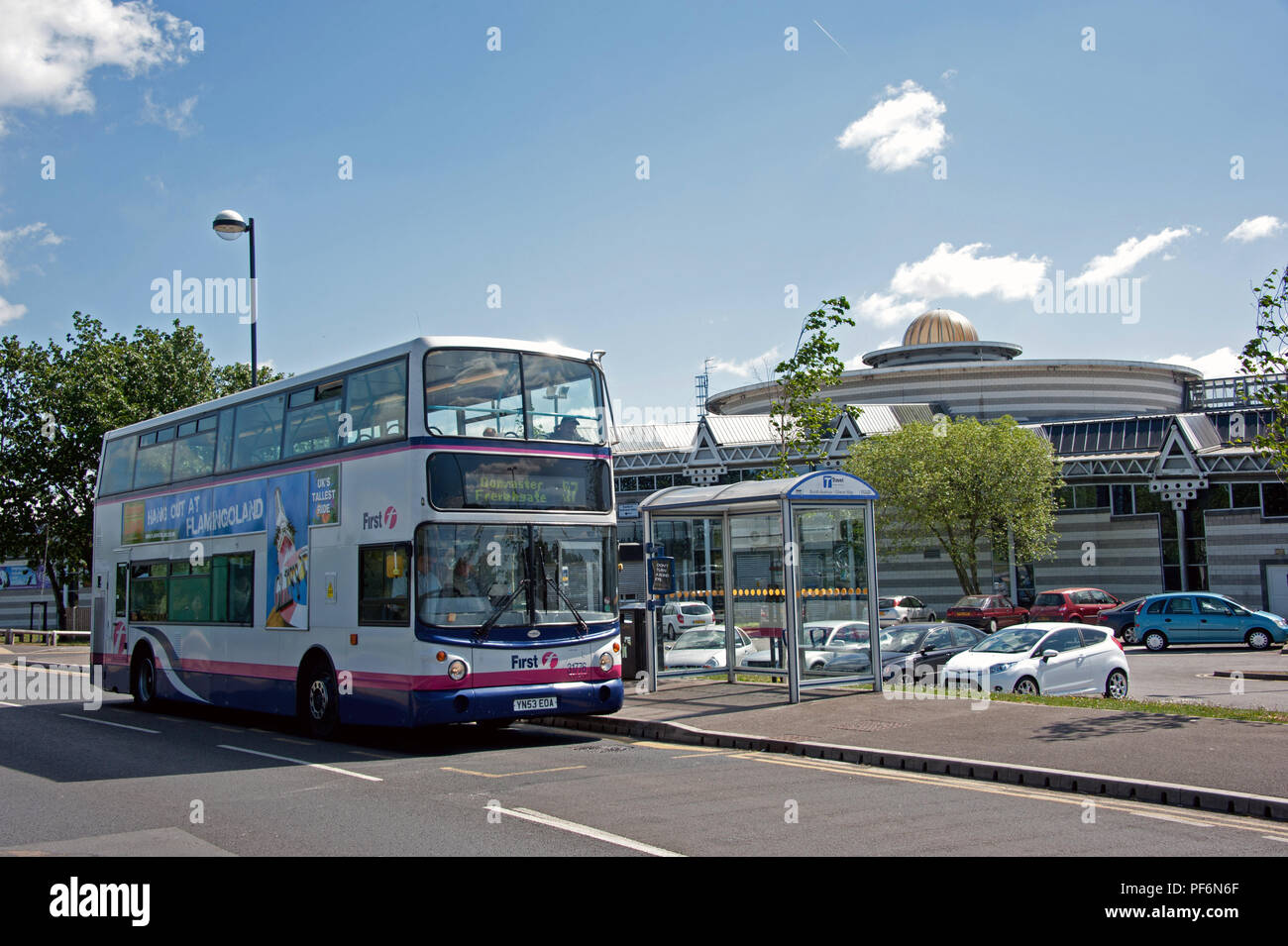 A first passenger public transport bus stops outside The Doncaster Dome ...