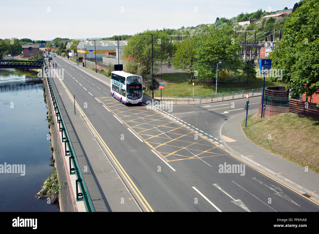 A local public transport bus begins its route of service from the ...