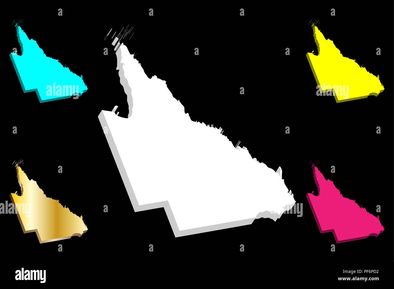 3D map of Queensland (Australian states and territories, Qld) - white ...