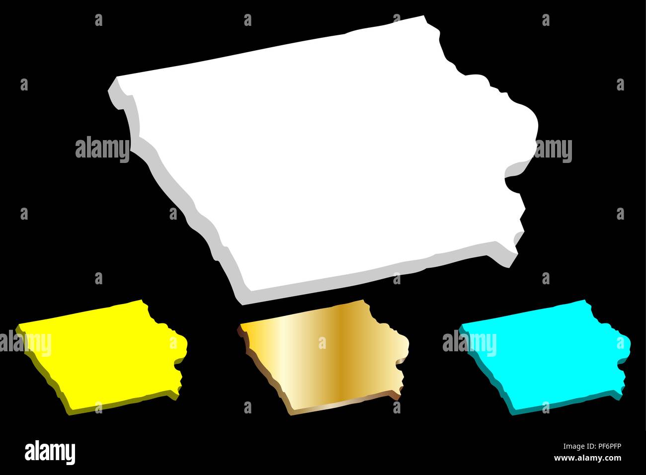 3D map of Iowa (United States of America, Hawkeye State) - white ...
