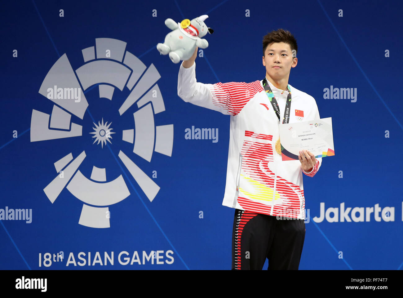 Jakarta, Indonesia. 20th Aug, 2018. Gold medalist Wang Shun of China ...