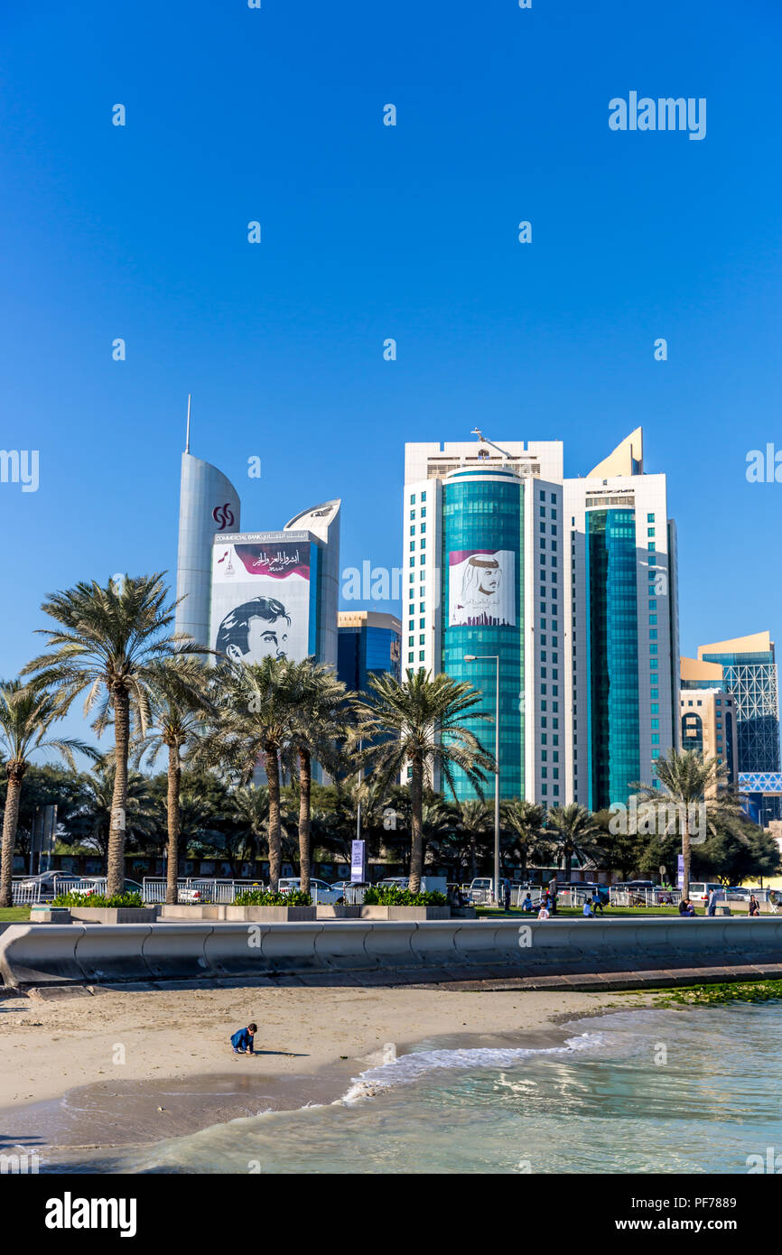 Doha, Qatar - Jan 10th 2018 - Local people enjoying the open areas of ...