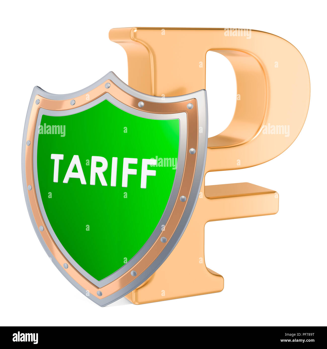 Protective tariffs for ruble concept, 3D rendering isolated on white ...