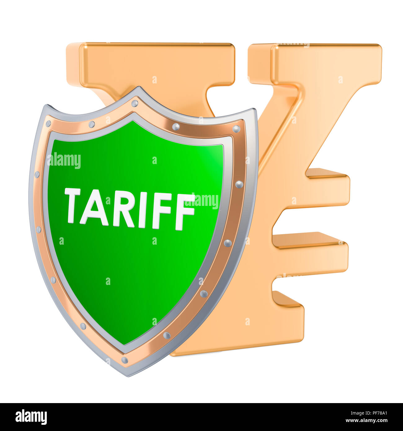 Protective tariffs for yen or yuan concept, 3D rendering isolated on ...