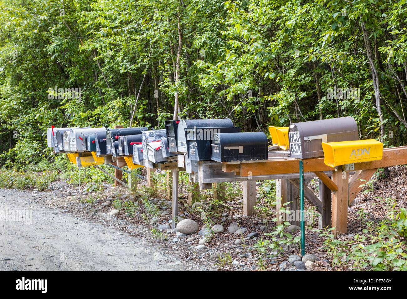 Line of mailboxes along side road Stock Photo - Alamy