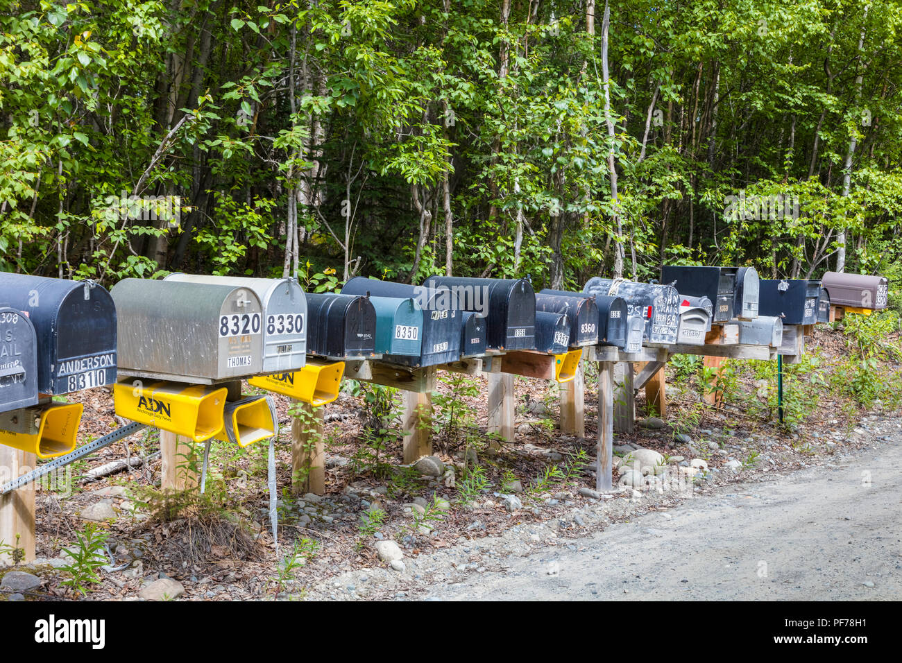 Line of mailboxes along side road Stock Photo - Alamy
