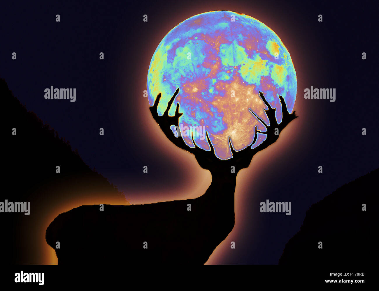 A stag holding the moon between his horns, that symbolizes the power ...