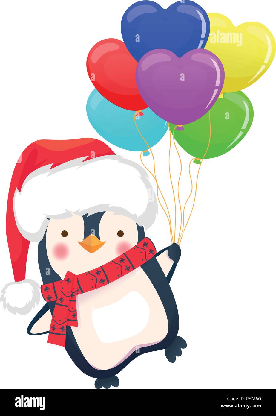 Christmas penguin holding balloon. Cute animal vector illustration ...