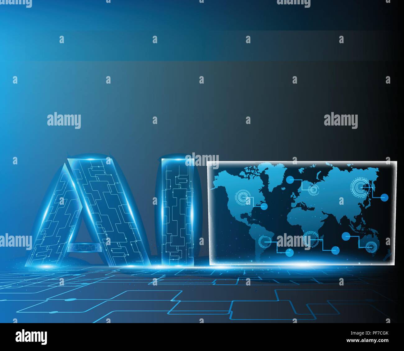 AI Letter Digital Artificial intelligence with World map cyber line ...