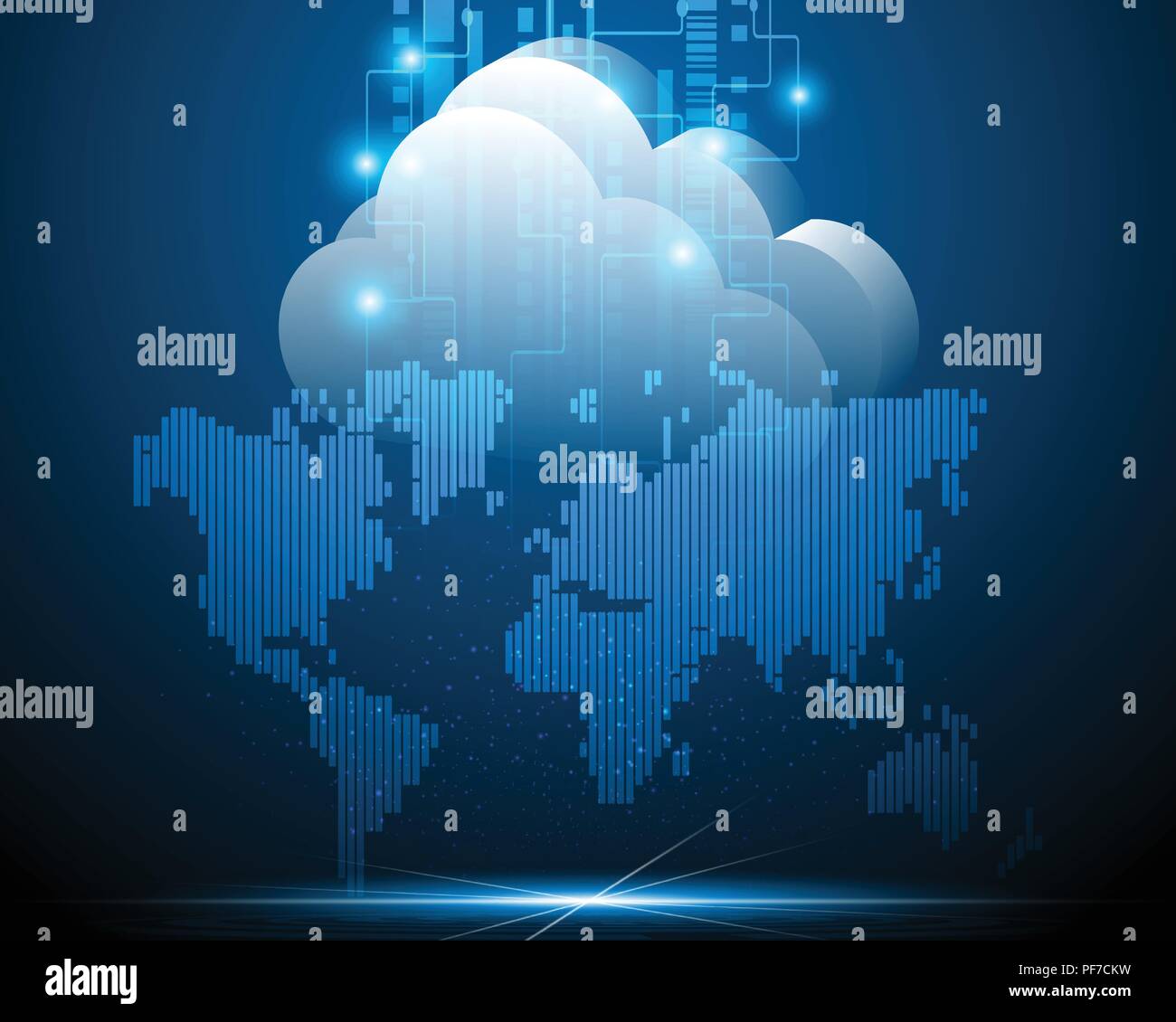 World map computer network and Cloud computing business Transaction ...