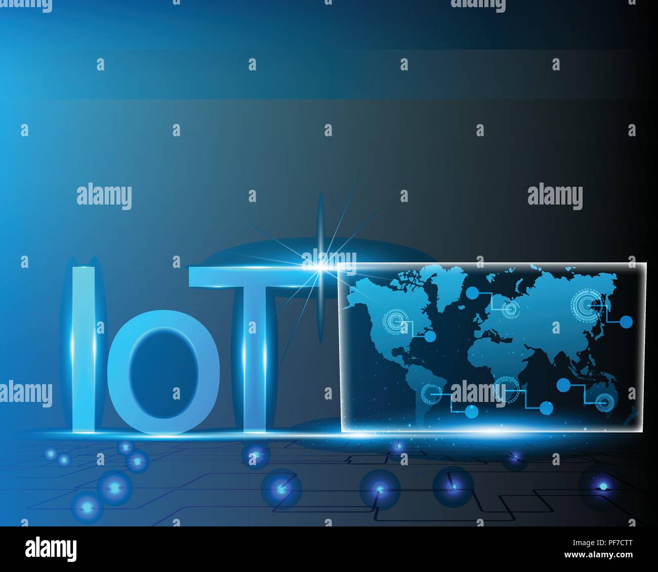 Internet of things (IOT) technology and World map point cyber data ...