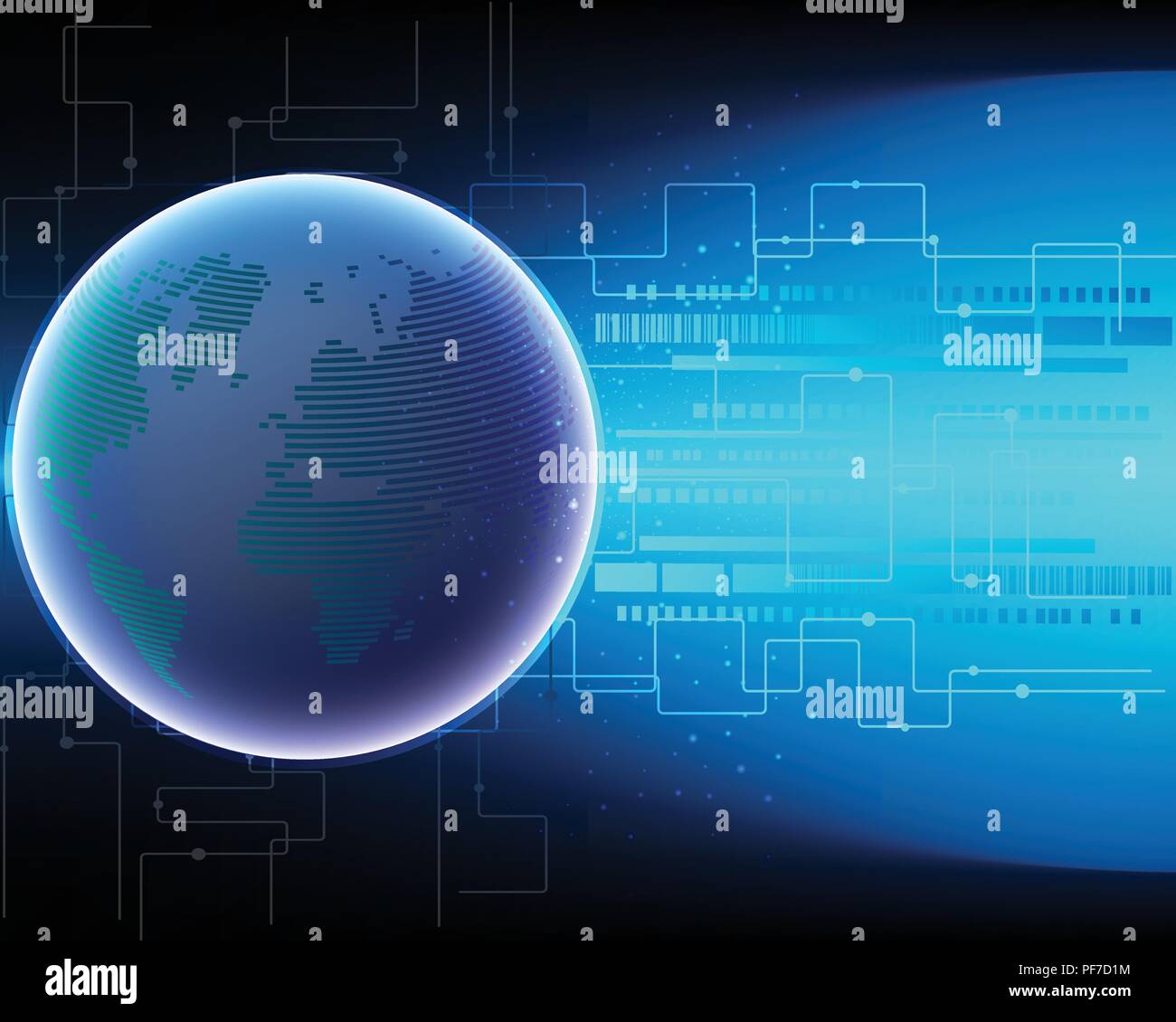 Global World map cyber internet system transformation network ...