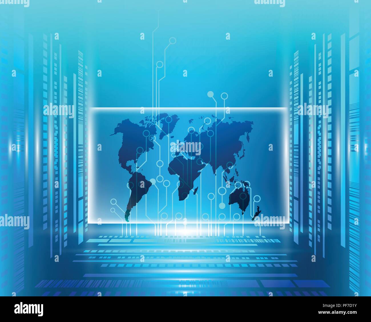 World map cyber bigdata digital system transformation internet network ...