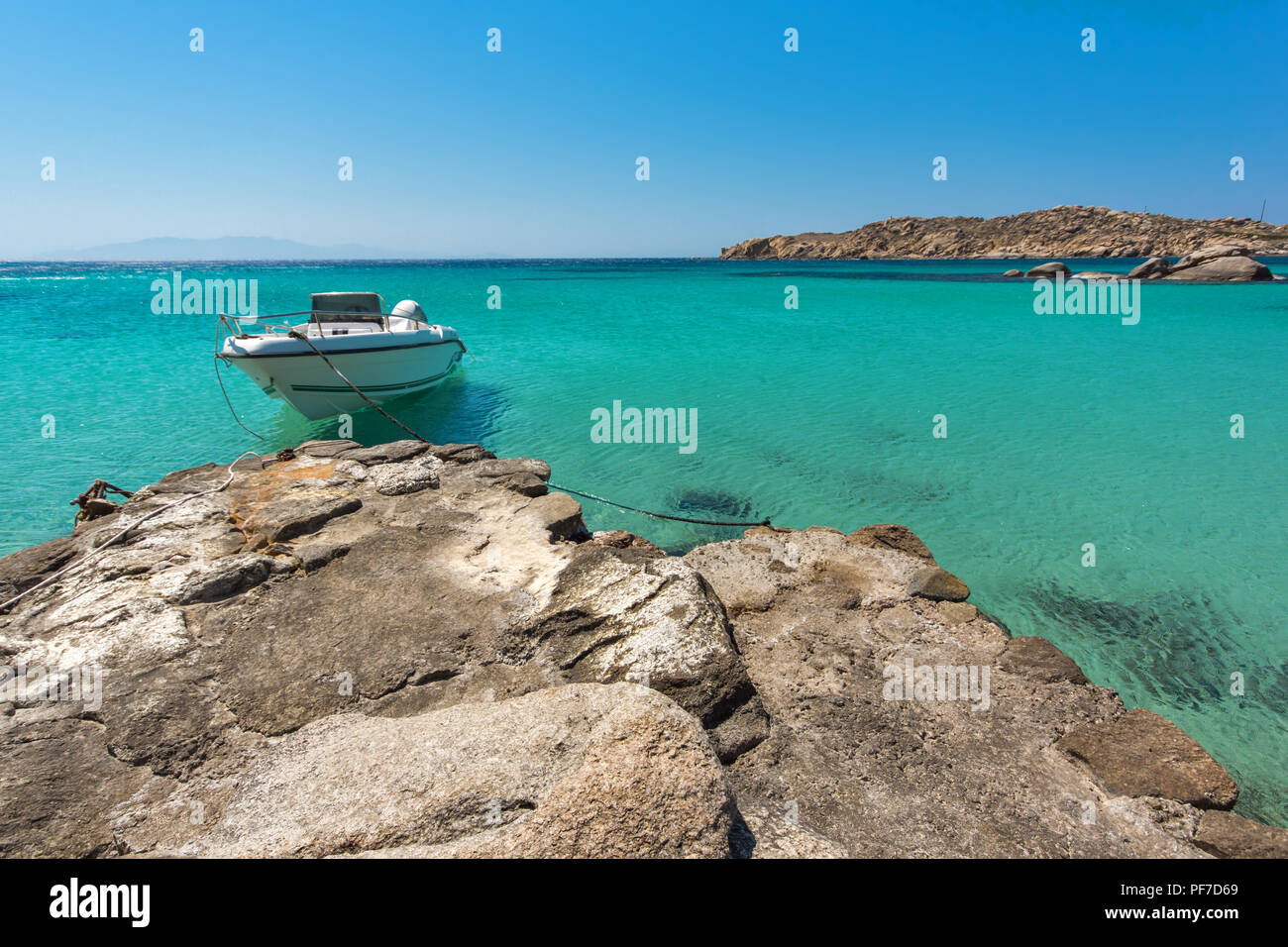 Clear waters of Paranga Beach on the island of Mykonos, Cyclades ...
