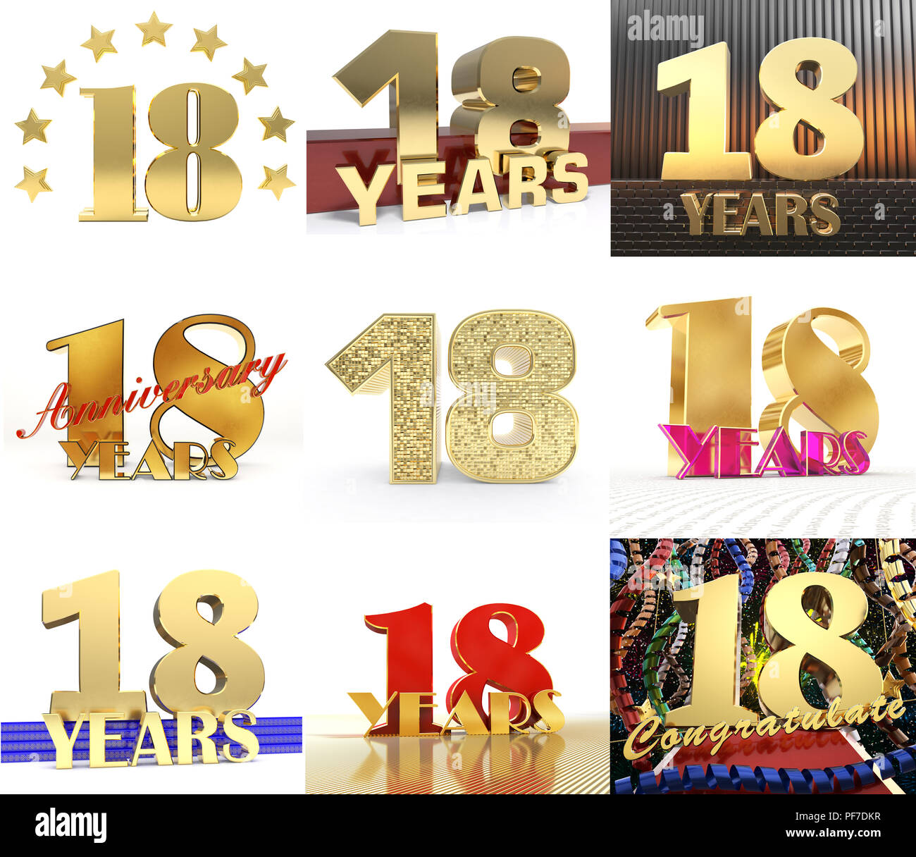 Set of number eighteen year (18 year) celebration design. Anniversary ...