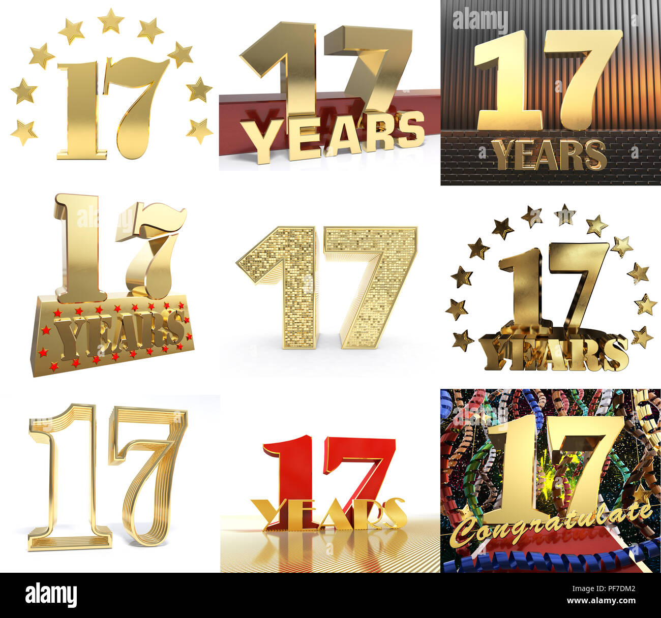 Set of number seventeen year (17 year) celebration design. Anniversary ...
