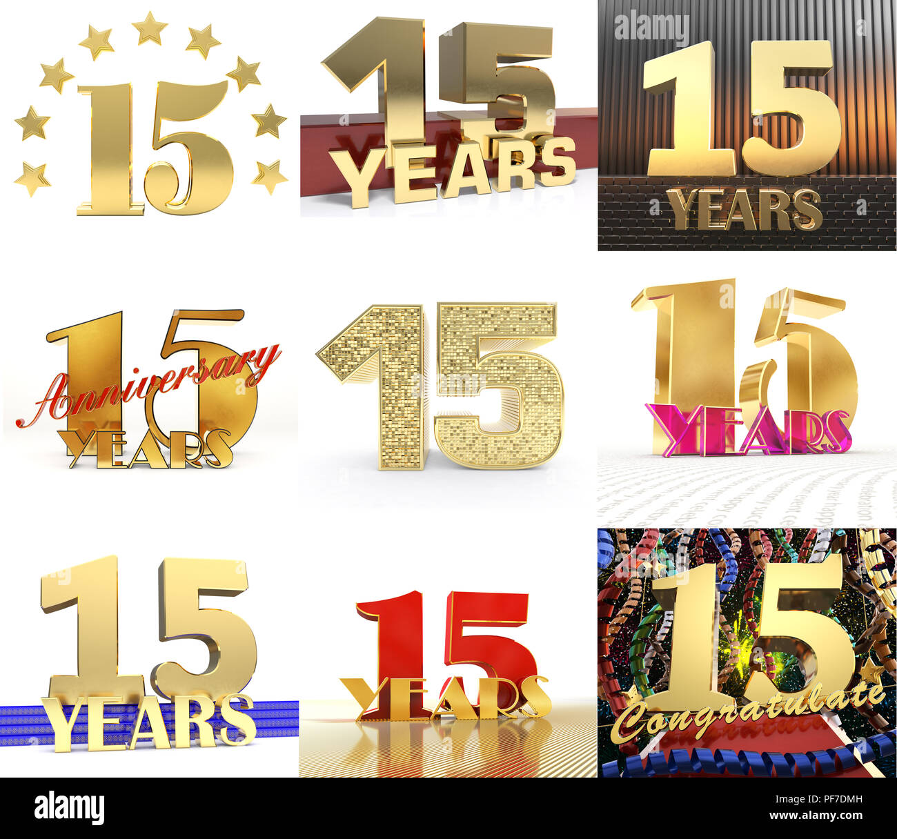 Set of number fifteen year (15 year) celebration design. Anniversary ...