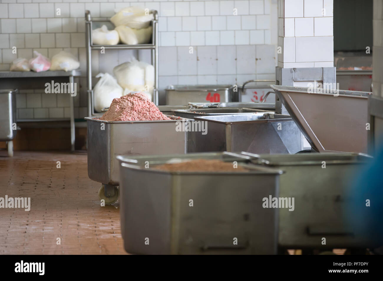 Shop for preparation of minced meat at a meat factory Stock Photo - Alamy