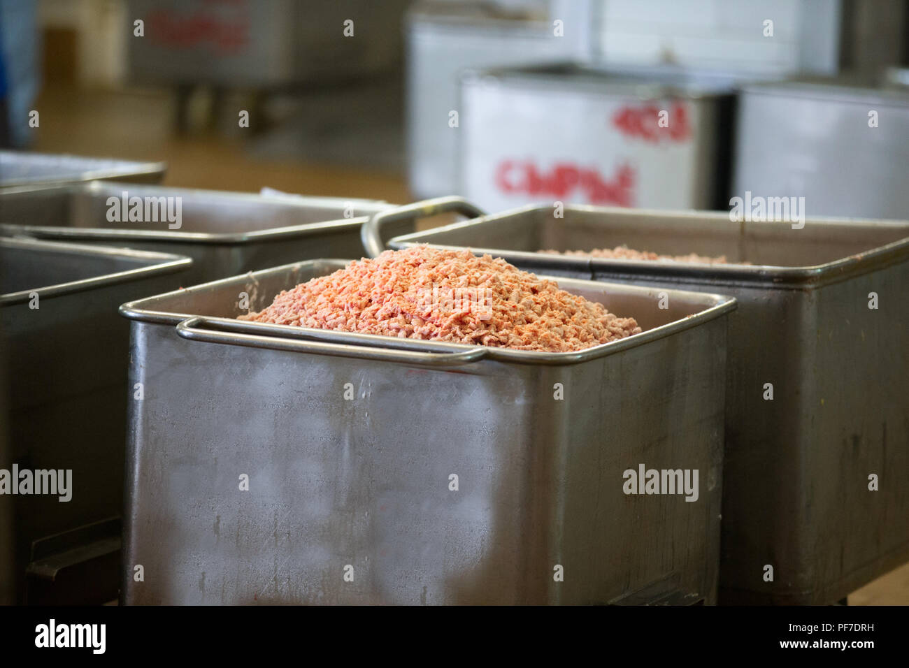Meat stuffing in a meat factory Stock Photo - Alamy