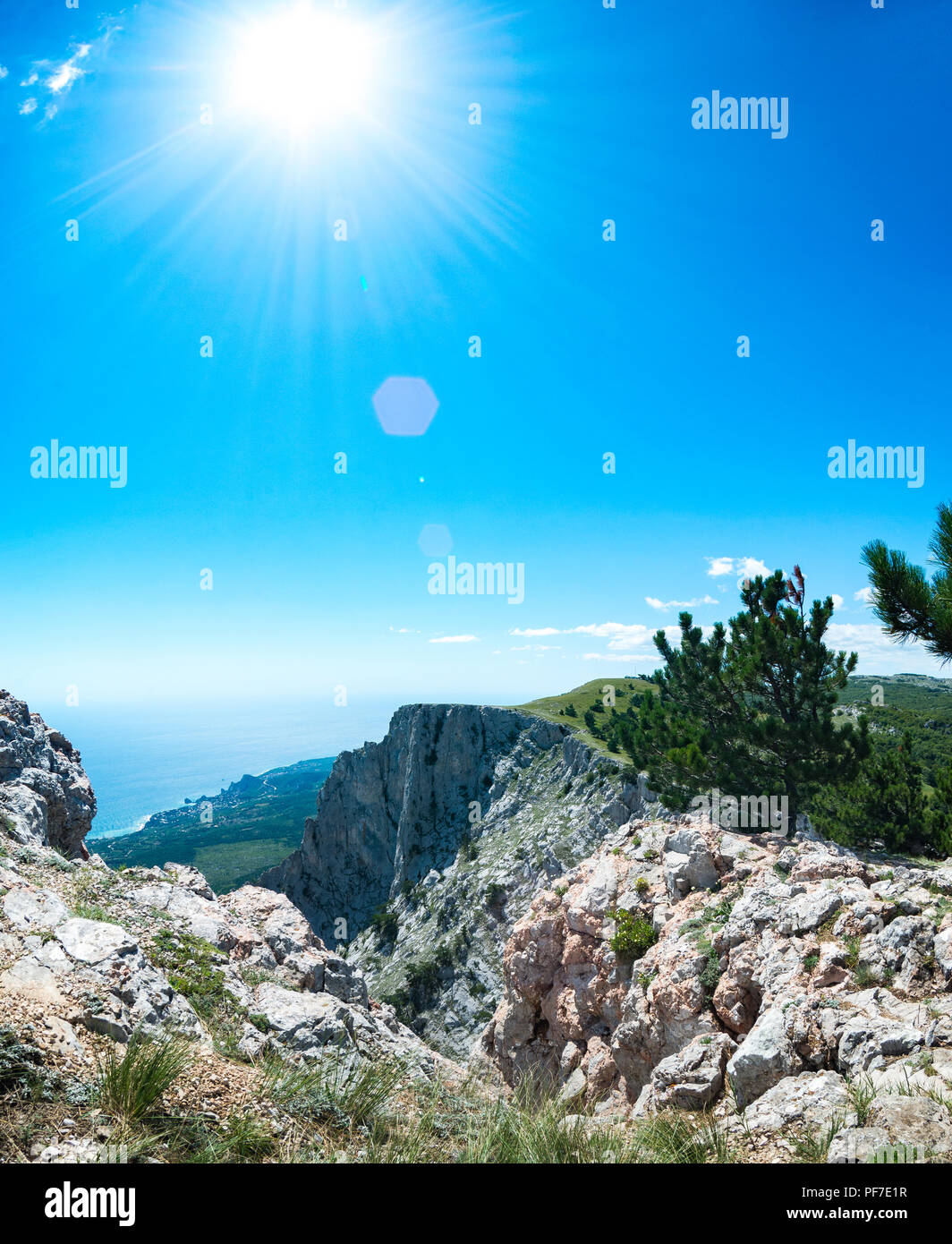 View of the Black Sea from Mount Ai-Petri. Below the village of Alupka ...