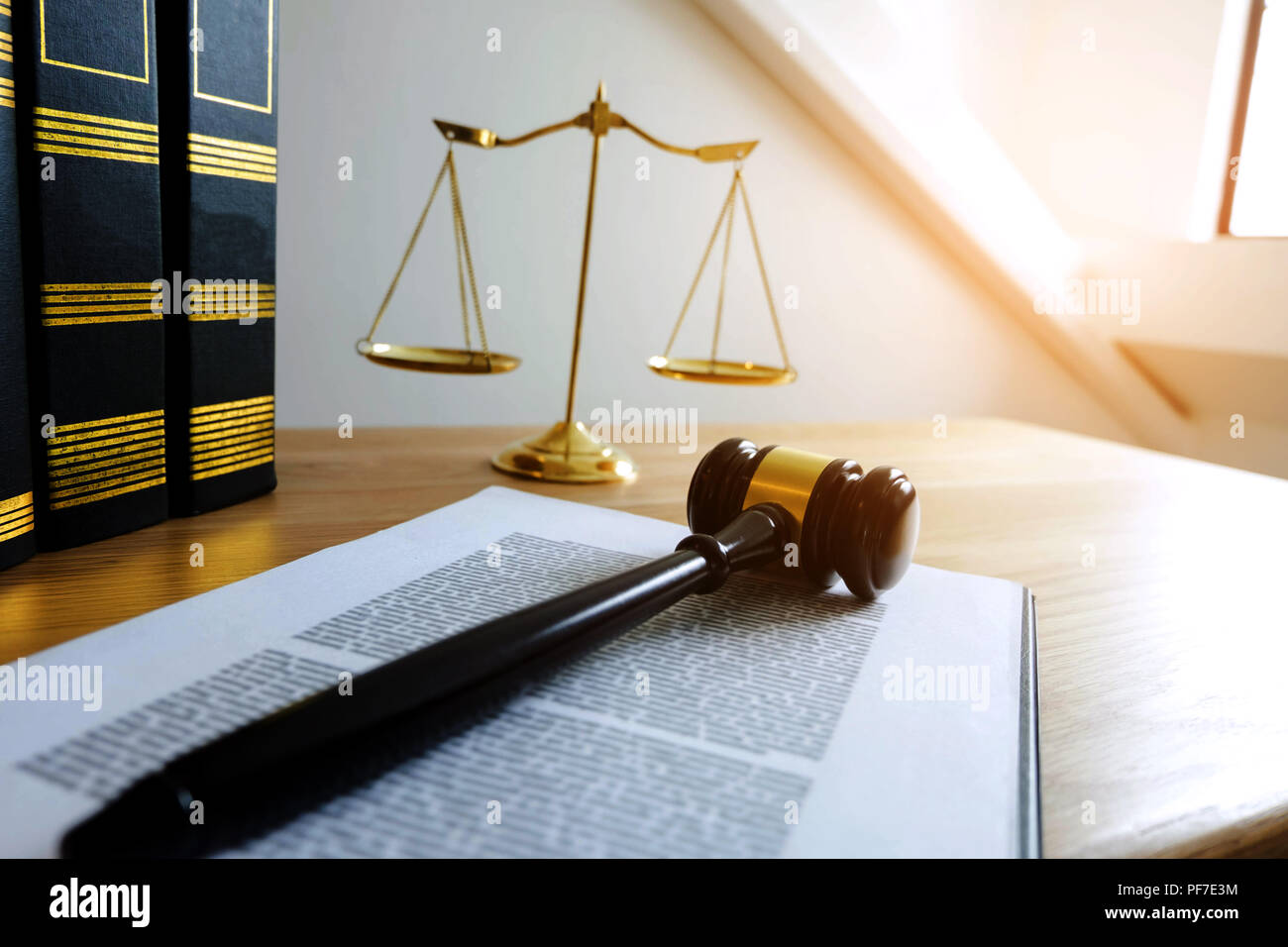 Close up object law concept. Judge gavel with justice lawyers and ...