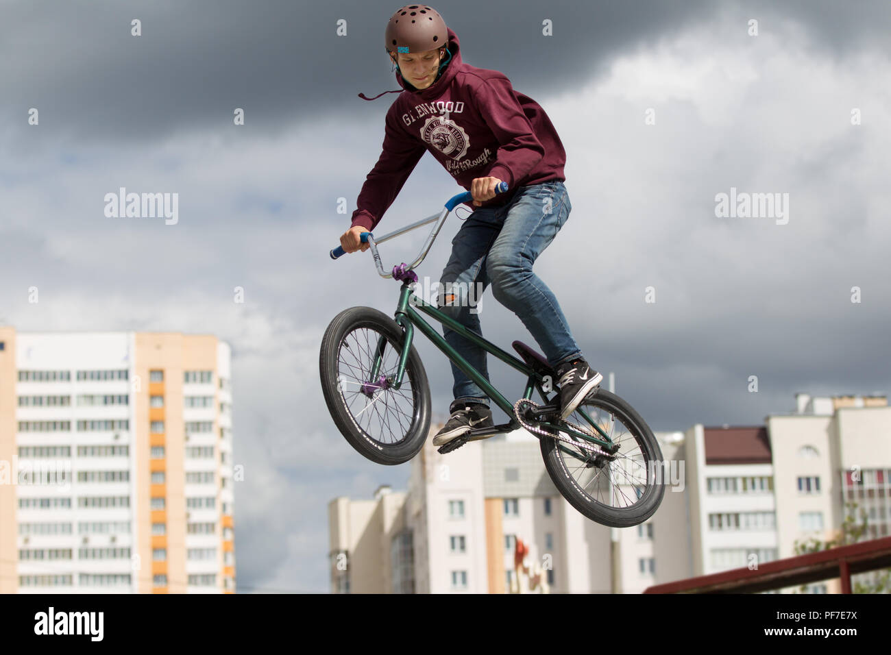 Teenager Male With Bicycle And Helmet High Resolution Stock Photography ...