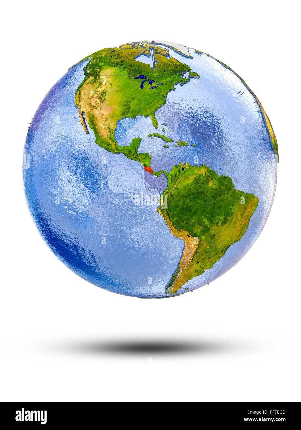 Costa Rica on globe with shadow isolated on white background. 3D ...