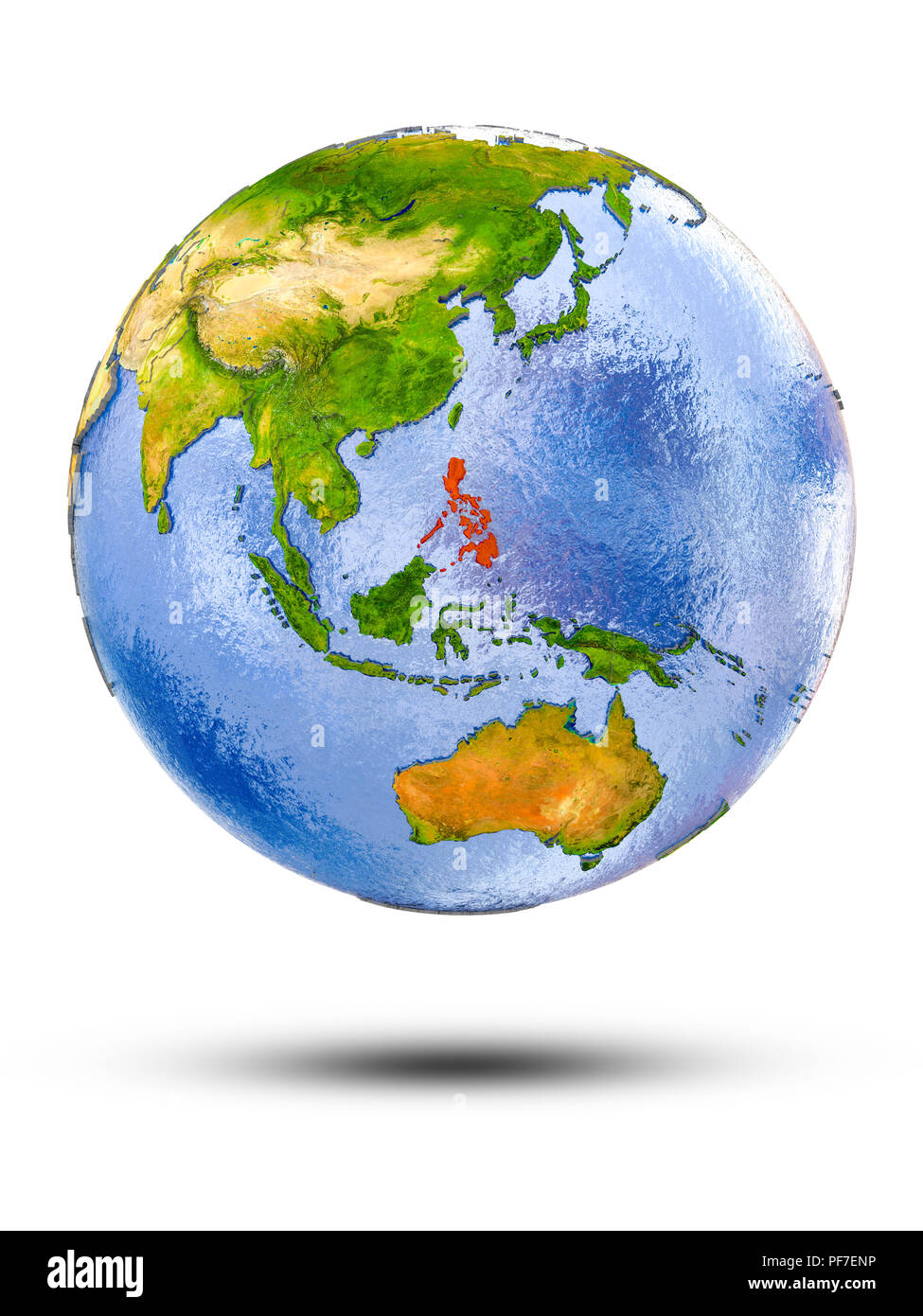 Philippines on globe with shadow isolated on white background. 3D ...