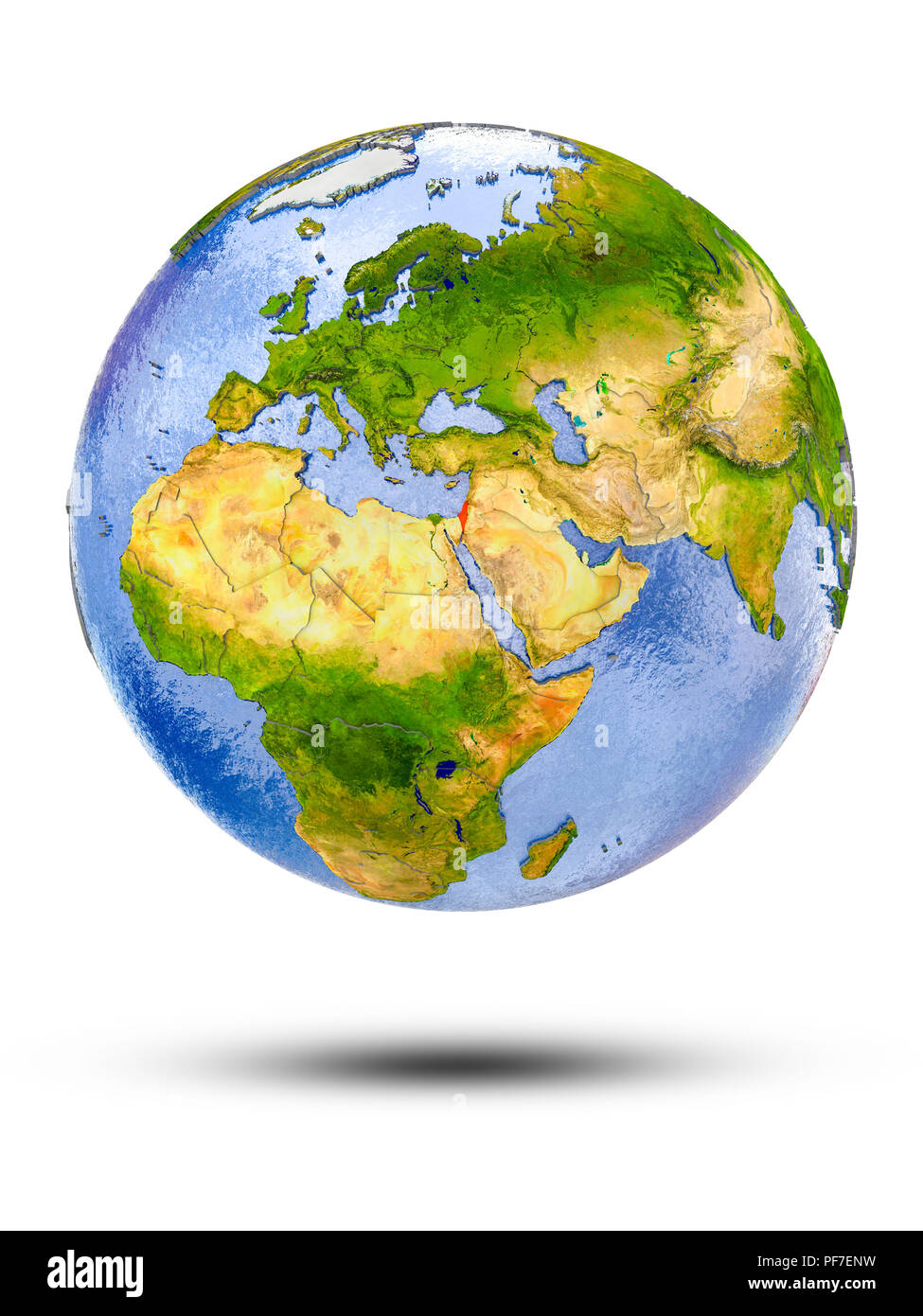 Israel on globe with shadow isolated on white background. 3D ...