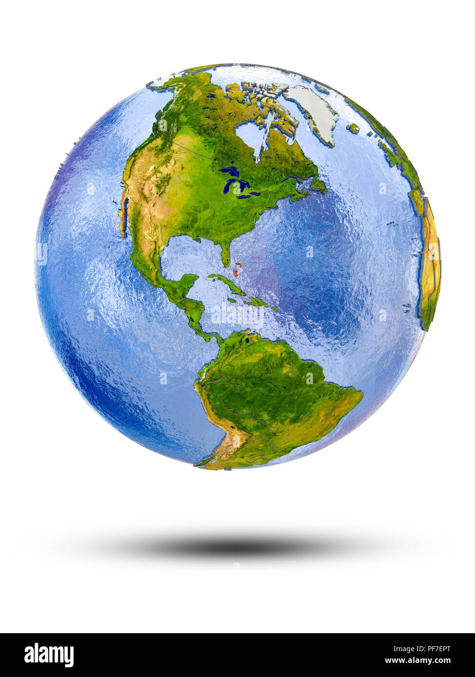 Bahamas on globe with shadow isolated on white background. 3D ...