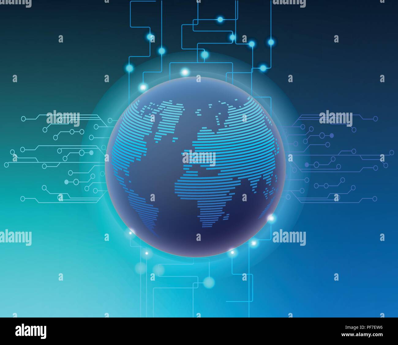 World map cyber data transformation internet network connection ...