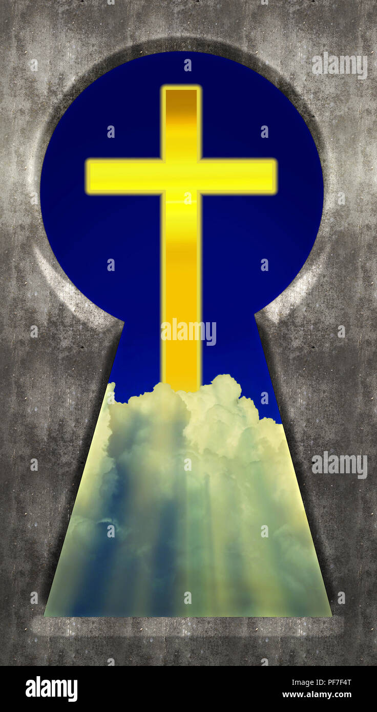 Through the Keyhole Image - Christian Cross in Clouds Stock Photo - Alamy