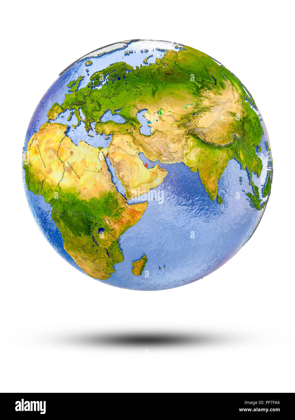 Qatar on globe with shadow isolated on white background. 3D ...
