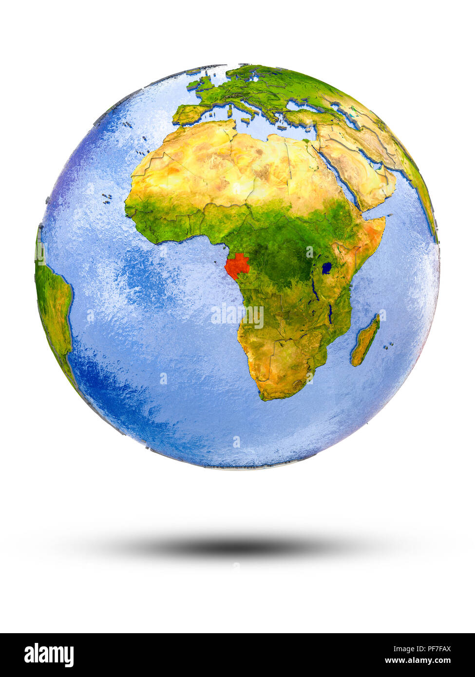 Gabon on globe with shadow isolated on white background. 3D ...