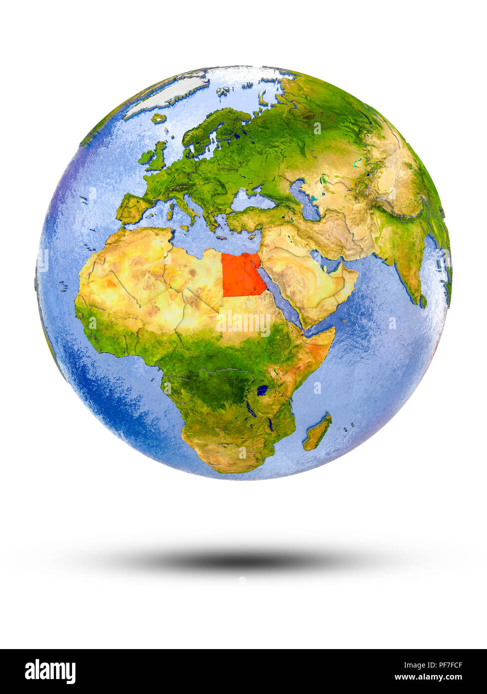 Egypt on globe with shadow isolated on white background. 3D ...