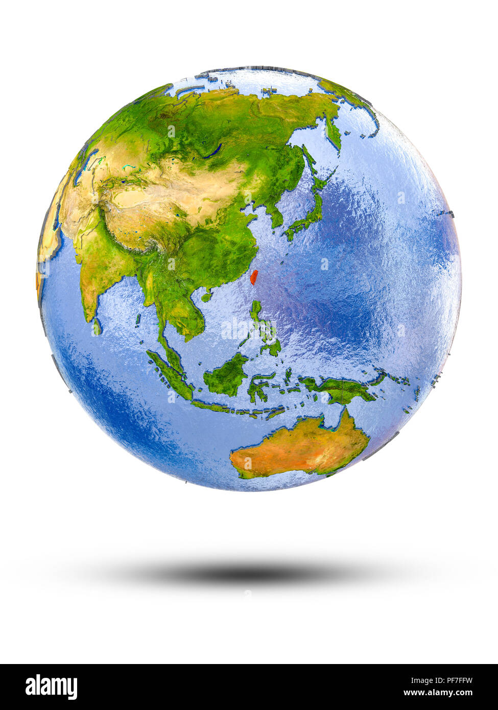 Taiwan on globe with shadow isolated on white background. 3D ...