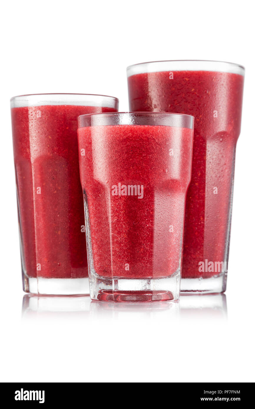 Red forest fruit smoothie in three size of glass isolated on white ...