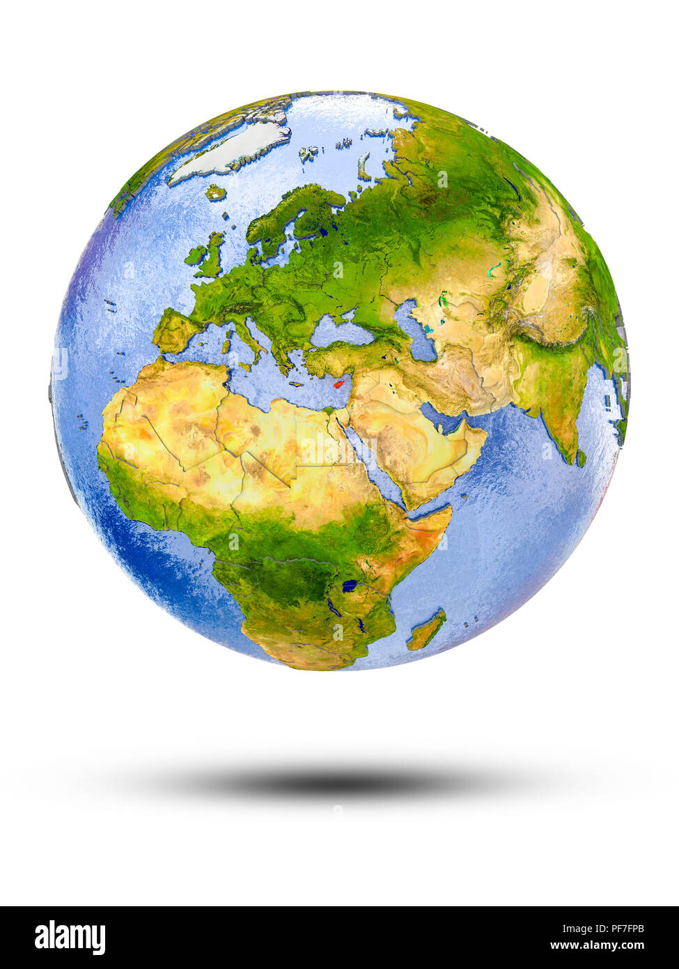Cyprus on globe with shadow isolated on white background. 3D ...