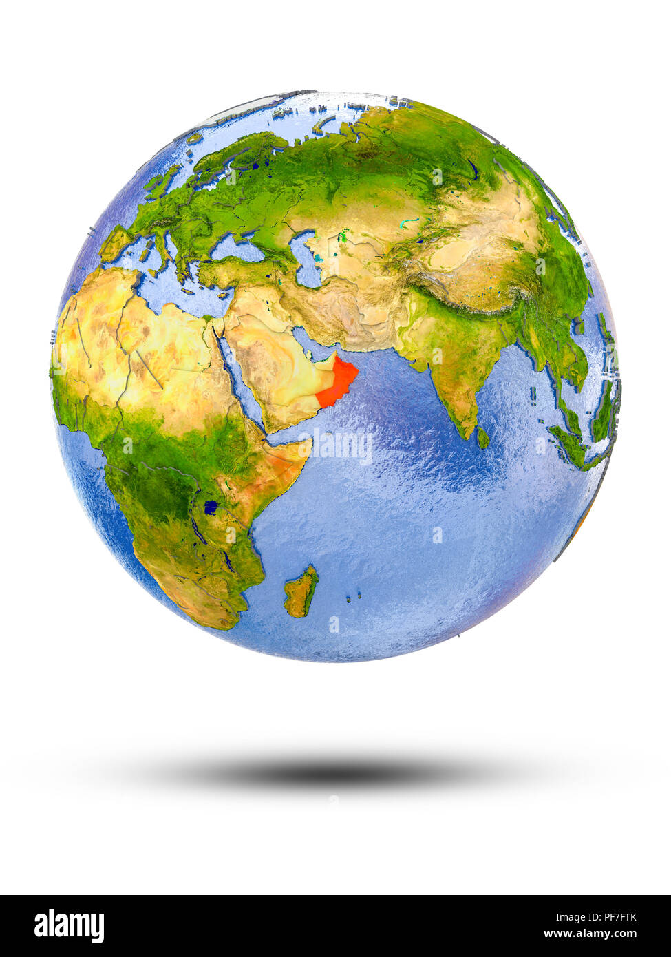 Oman on globe with shadow isolated on white background. 3D illustration ...